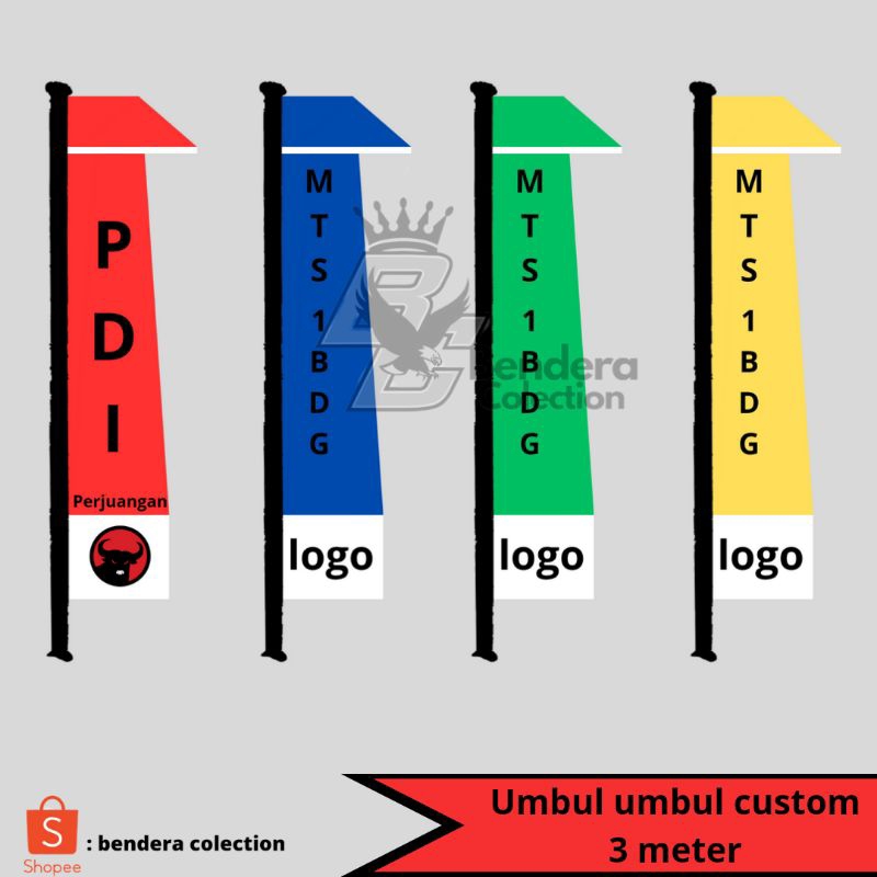 Jual Bendera umbul umbul custom 3 meter(logo+tulisan) | Shopee Indonesia