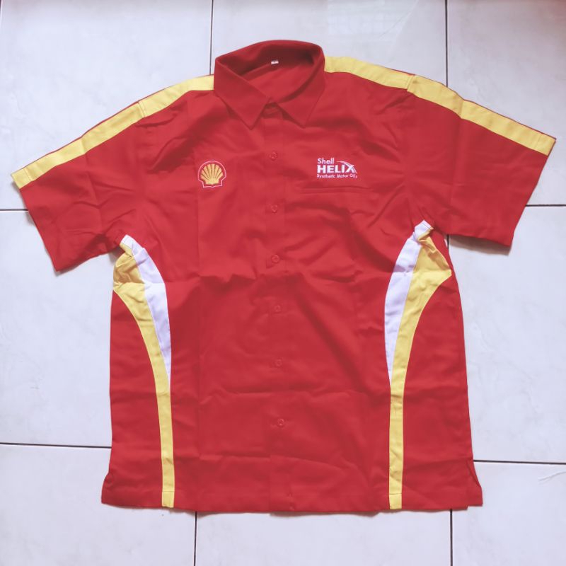 Jual kemeja baju mekanik handal shell BIWS oli Shell Helix Size L ...