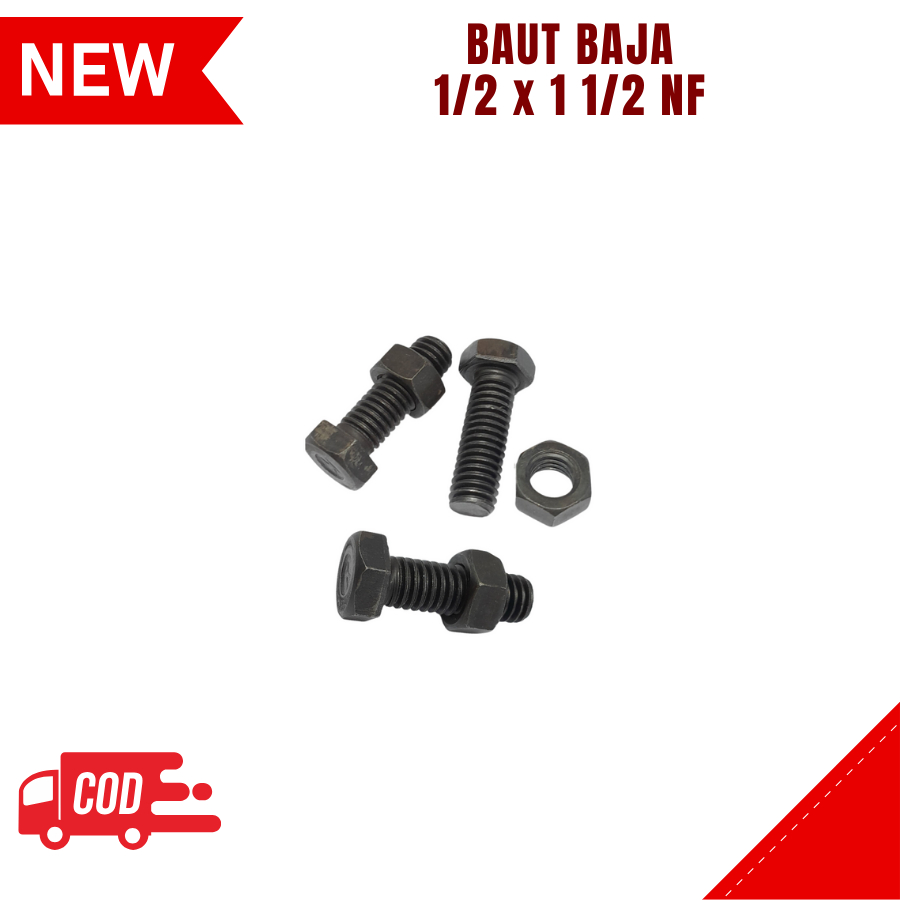 Jual Baut Mur Baja Ukuran 1/2 x 1 1/2 NF Universal drat Kasar warna ...