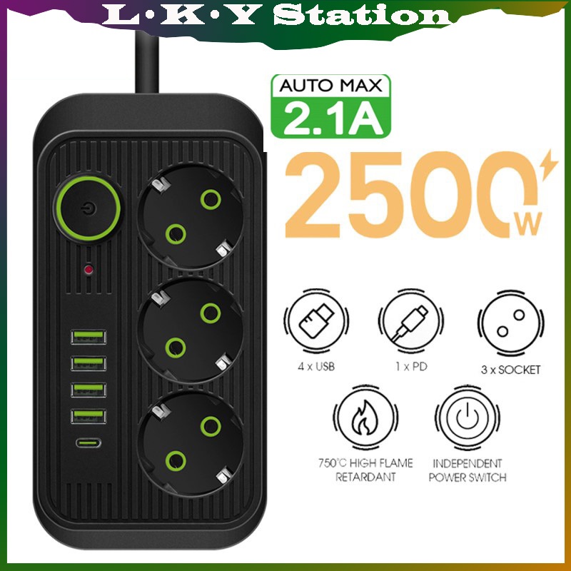 Jual 2500W Strip plug-in USB Eropa untuk penggunaan di rumah Strip plug ...