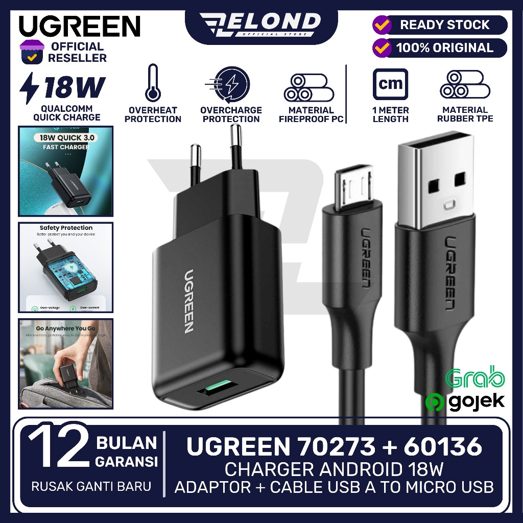 Jual UGREEN Charger Android 18W Adaptor + Kabel Micro USB | Shopee ...