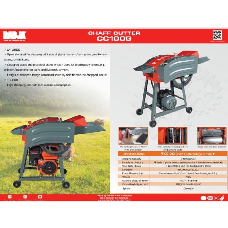 Jual (CC-100-G BADJA) Mesin Pencacah Rumput CC100G BADJA / Chaft Cutter ...
