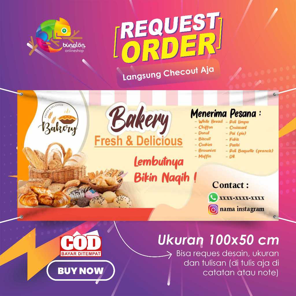 Jual Spanduk 100x50 Banner Bakery Roti Custom Desain | Shopee Indonesia
