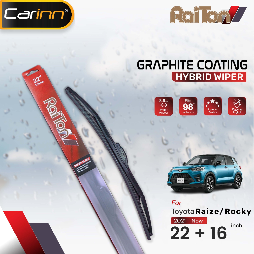 Jual Raiton Sepasang Wiper Graphite Coating Hybrid For Toyota Raize ...