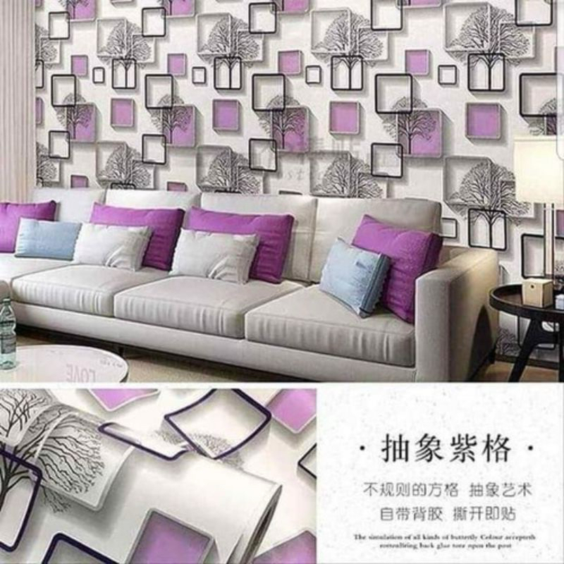 Jual Wallpaper Dinding Kotak Ungu 8m s/d 9m x45cm | Shopee Indonesia