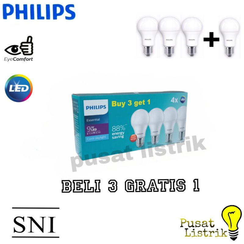 Jual Lampu LED Essential 9w Beli 3 Gratis 1 Philips Led Bulb 9W Ess ...