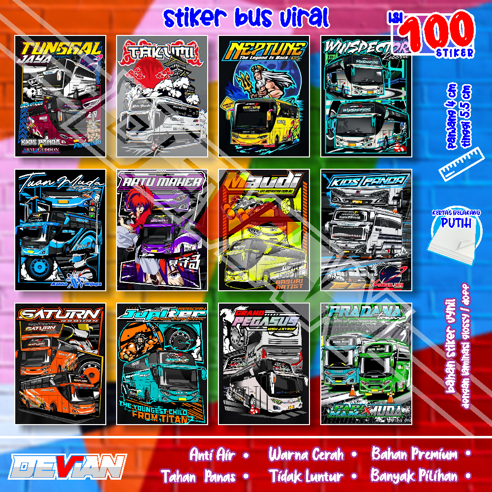 Jual VIRAL stiker bus basuri isi 100 stiker | tunggal jaya kids panda ...