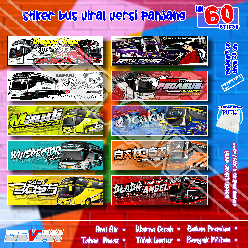 Jual isi 60 stiker bus viral panjang | tunggal jaya kids panda jb5 ...