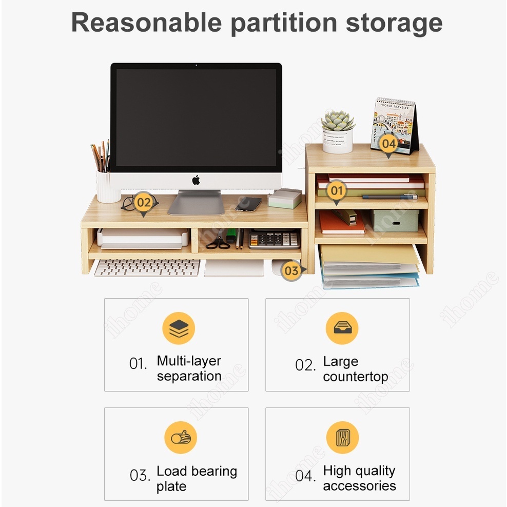 Jual Meja Belajar Monitor Stand Desk Organizer Stand Monitor Kayu Rak ...