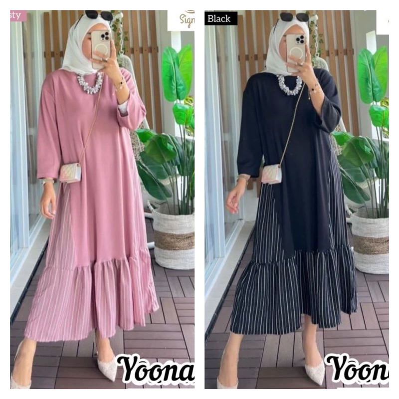 Jual Yoona Midi Dress Knit Wanita Midi Dress Salur Stripy | Shopee Indonesia