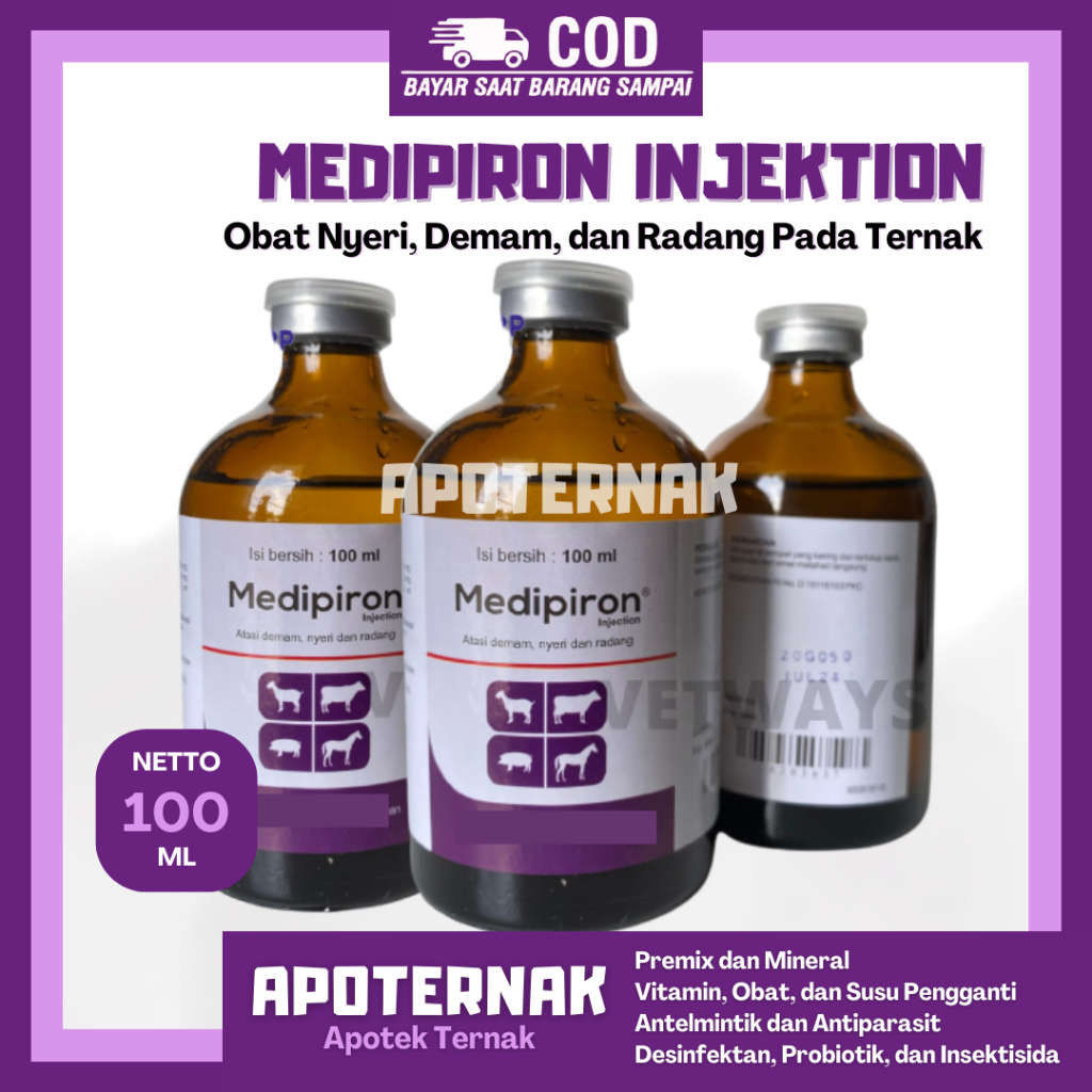 Jual MEDIPIRON Injeksi 100 ml - Obat Demam Nyeri dan Radang Pada Hewan ...