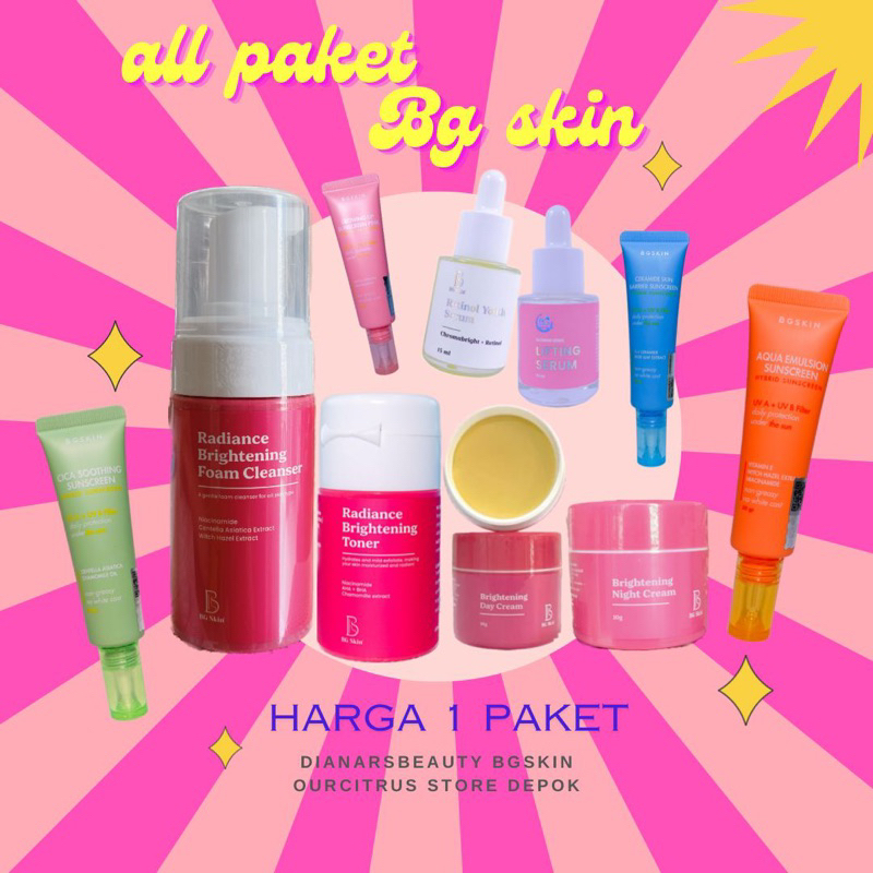 Jual PAKET SKINCARE BG SKIN LUXURY BRITENING GLOW ACNE FIGHTER ACNE ...