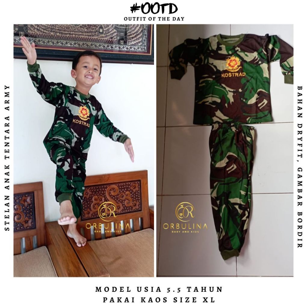 Jual Stelan Anak Tentara Army Baju Lengan Panjang loreng kids dan Celana Panjang Usia 3 Tahun ...