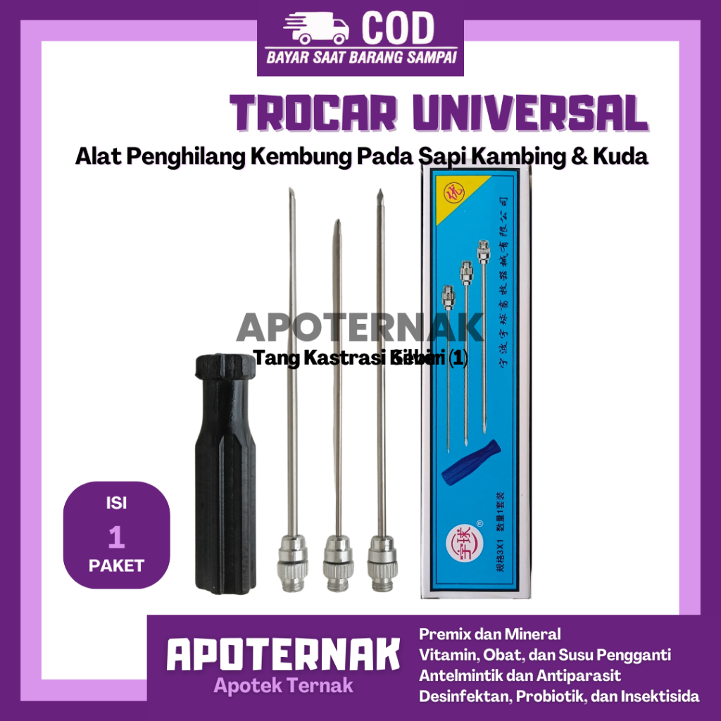 Jual TROCAR SAPI UNIVERSAL BOX BIRU Isi 3 jarum | Alat Penghilang ...