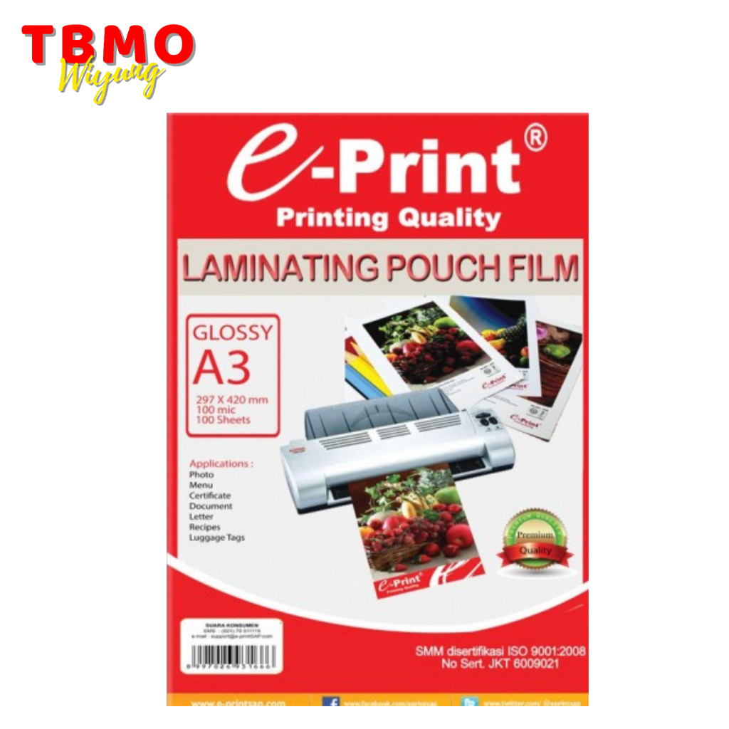 Jual TBMO Plastik Laminating / Laminating Pouch Film A3 100mic 100 ...