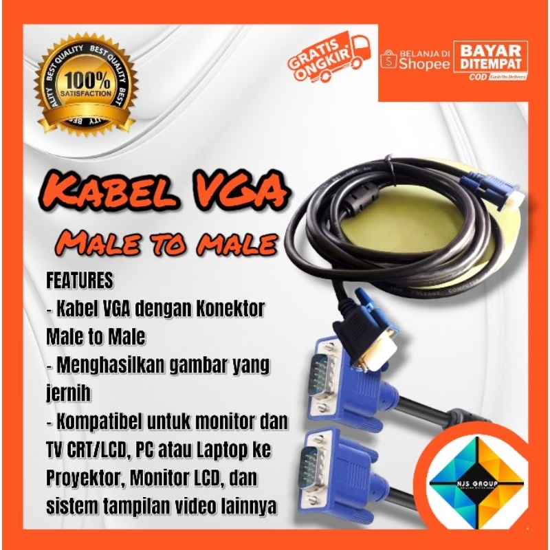 Jual Kabel VGA Male to Male Original CPU KOMPUTER MONITOR PROYEKTOR | Shopee Indonesia