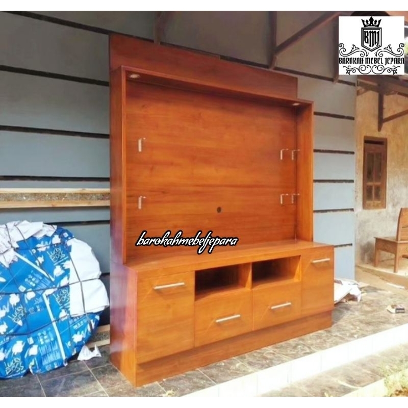 Jual Backdrop TV 180cm minimalis jati terbaru , bufet tv minimalis jati ...