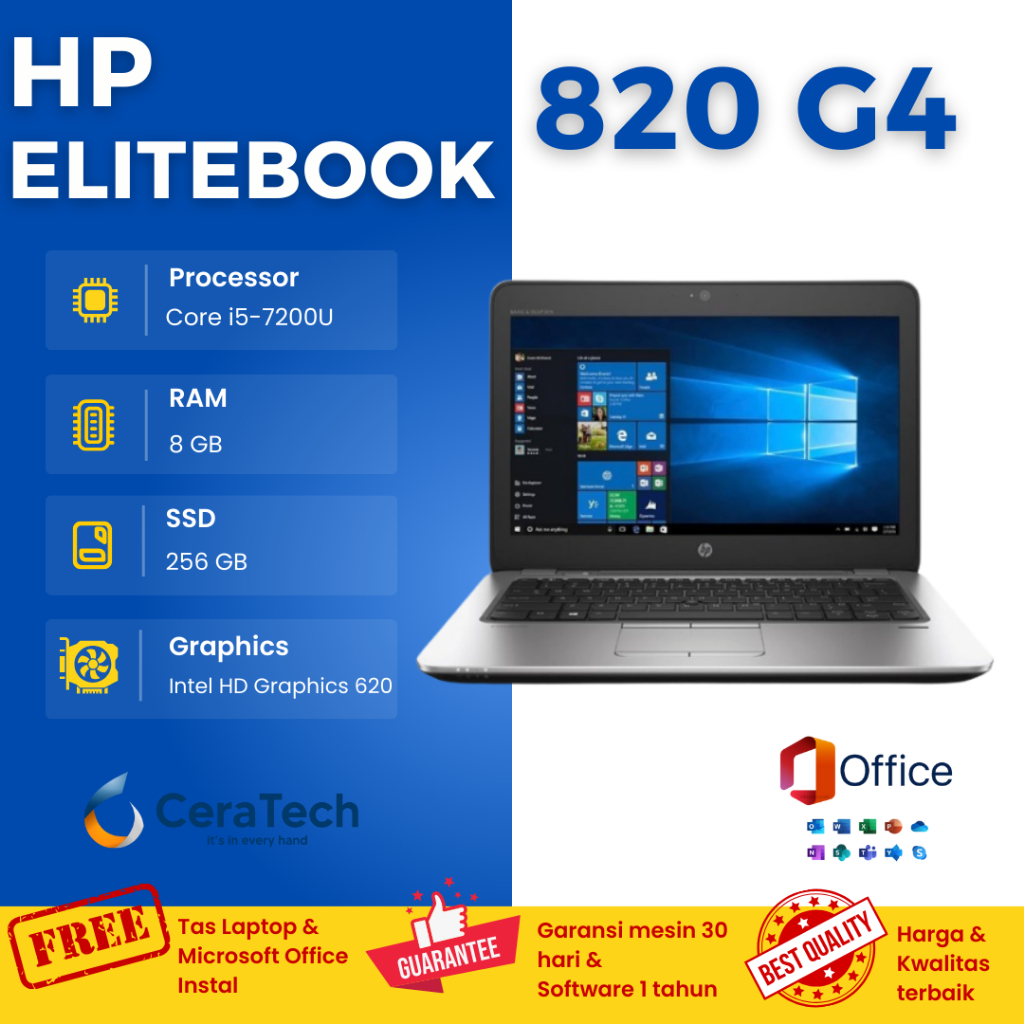 Jual LAPTOP HP ELITEBOOK 820 G4 - CORE i5 GEN7 RAM 8GB SSD 256GB ...