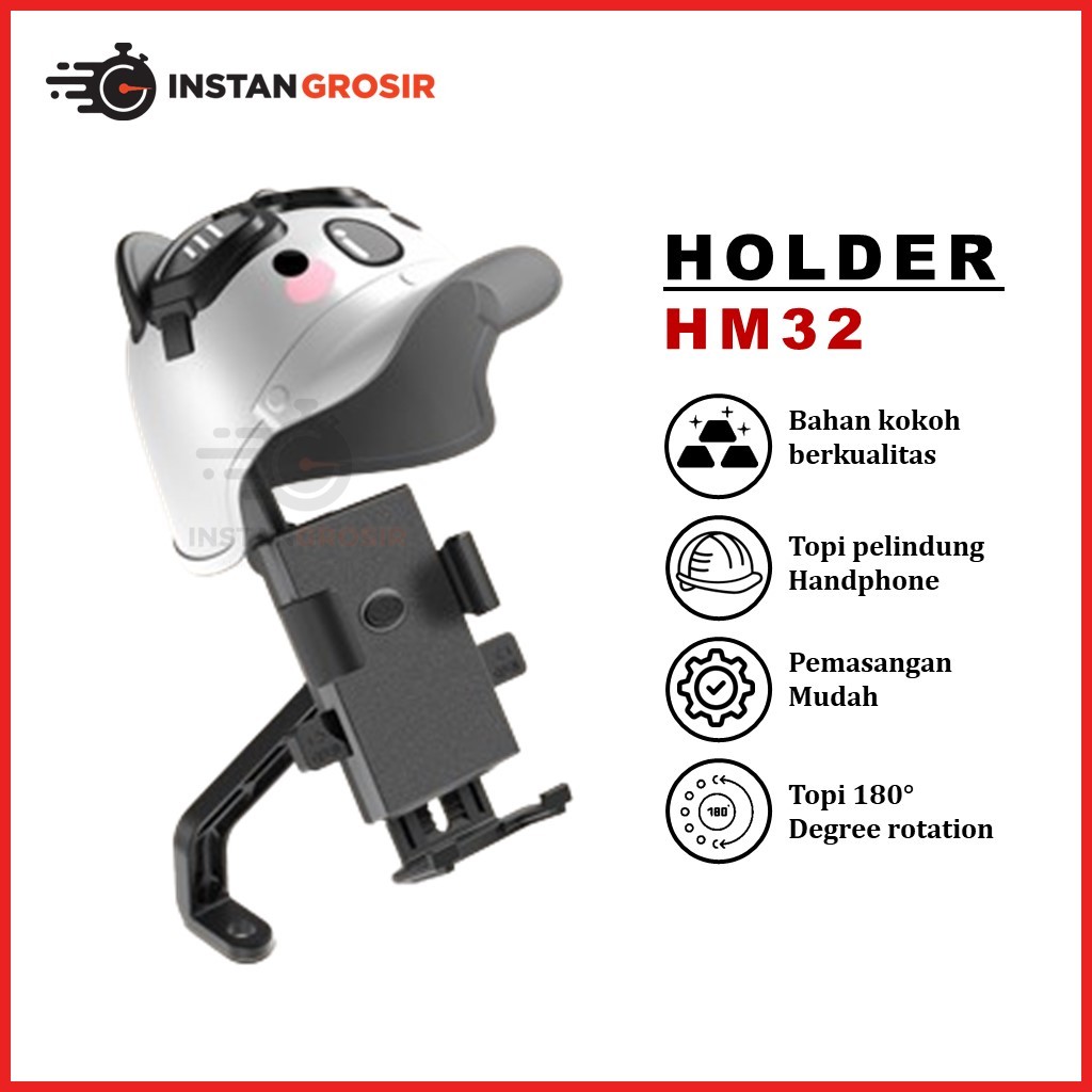 Jual Phone Holder Motor spion HM32 stand handphone sepion dengan topi mini karakter helm ...