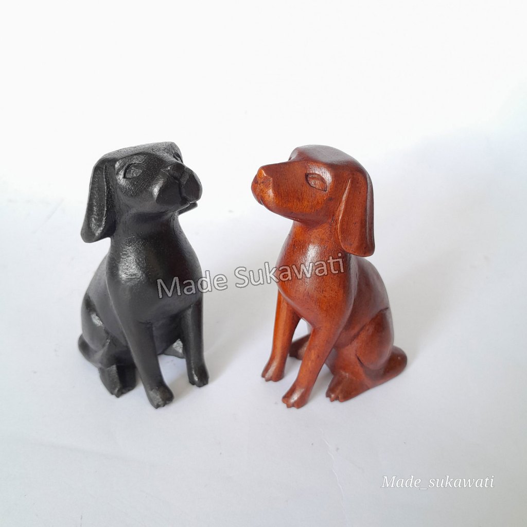 Jual Patung kayu Anjing dog duduk mini 10cm ukiran kerajinan handmade ...