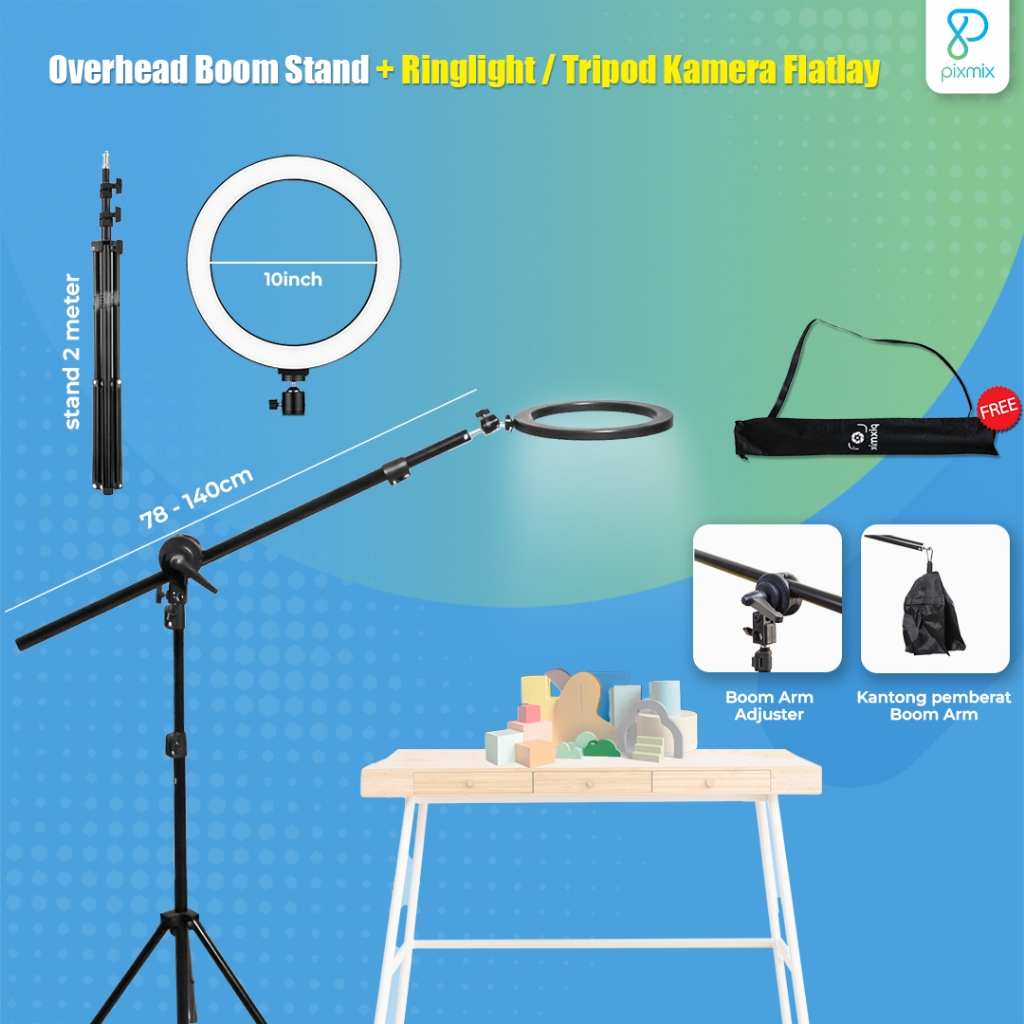 Jual Overhead Boom Stand + Ringlight / Tripod Kamera Flatlay | Shopee ...