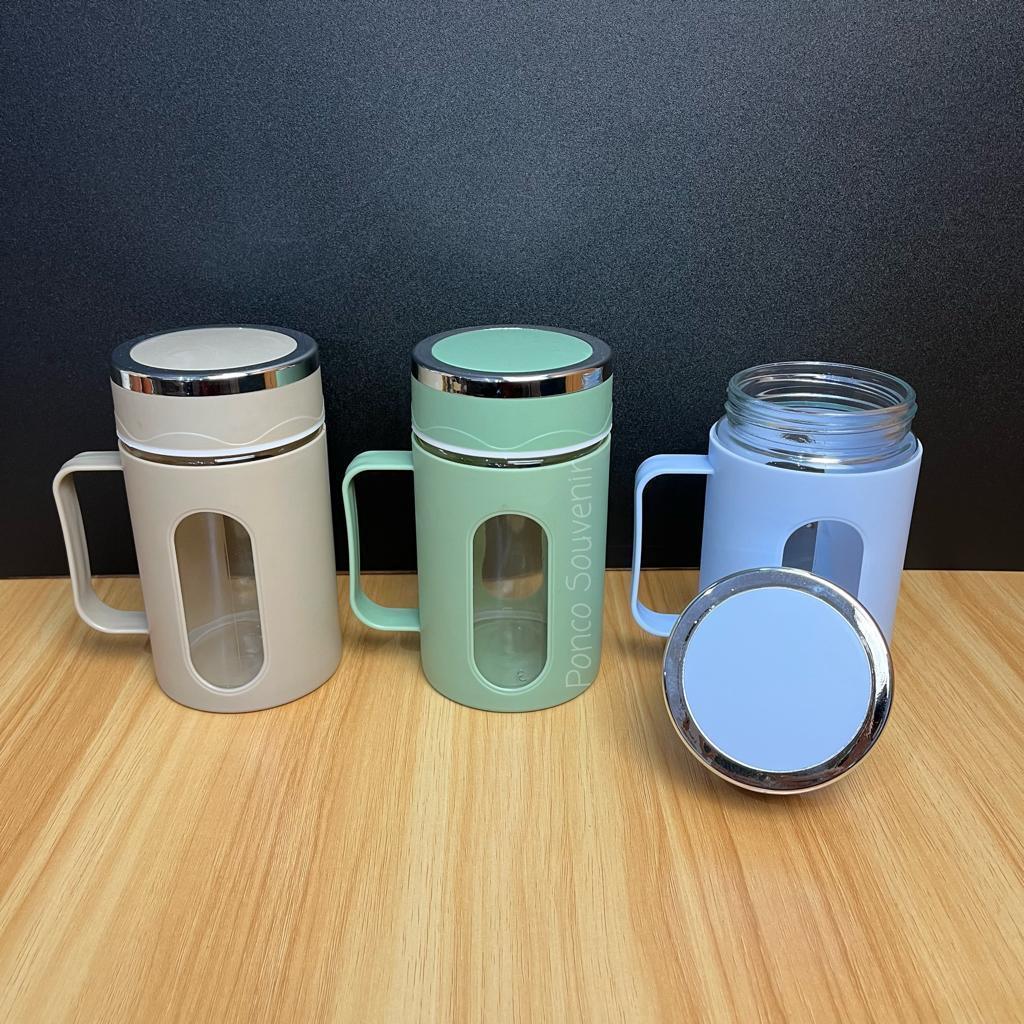 Jual B ( B136 ) MUG KACA / GELAS KACA WARNA CANGKIR TUTUP 500 ML NO DUS ...
