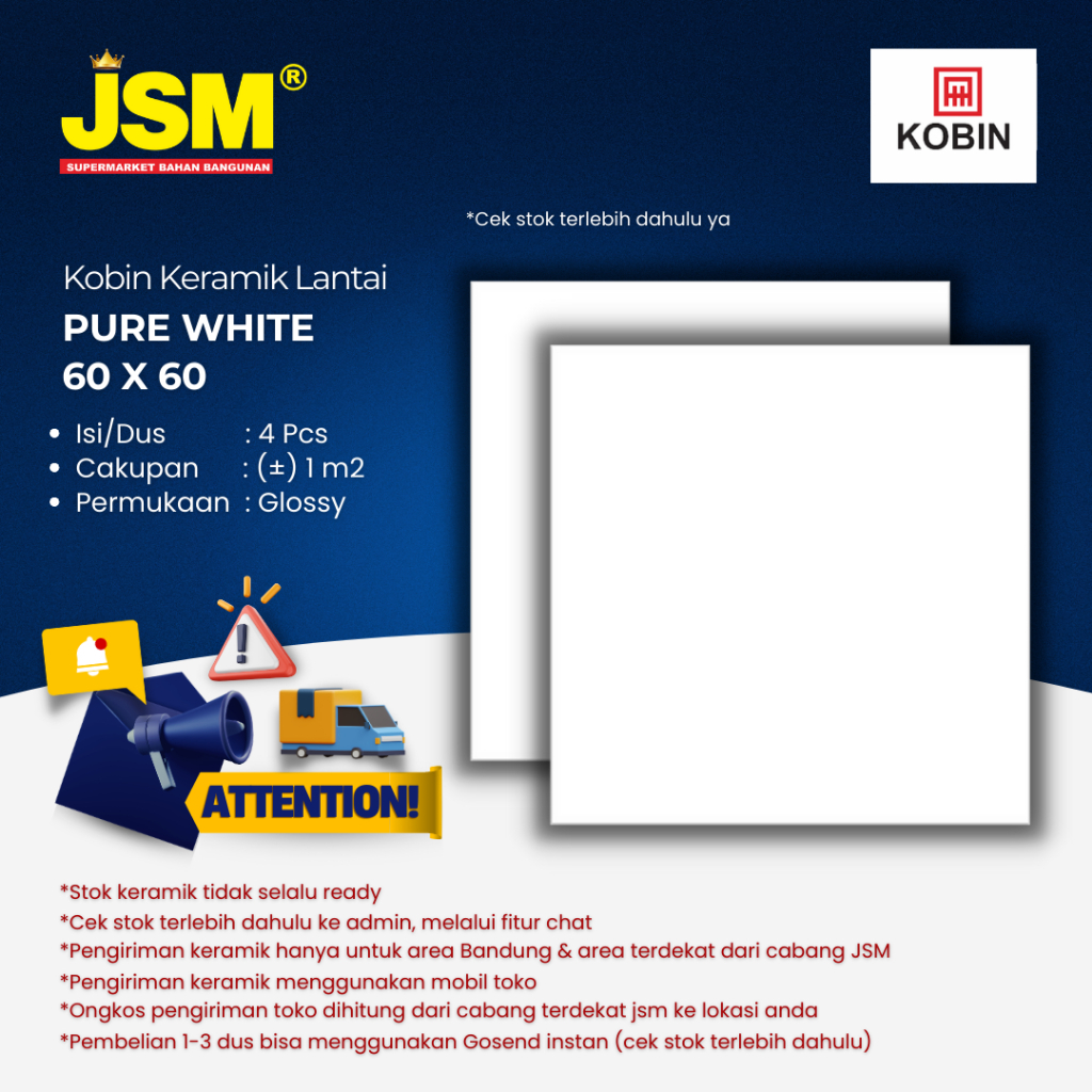 Jual Kobin Keramik Lantai Pure White / Putih Glossy 60x60 - JSM ...