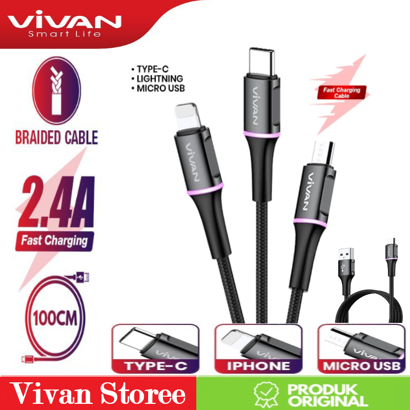 Jual VIVAN Kabel Data Micro / iPhone / Type-C Cable Data 100CM / 200CM ...