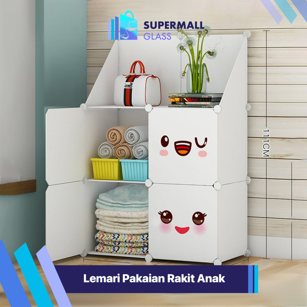 Jual Supermall Glass COD Lemari Pakaian Rakit Plastik | Lemari Baju Rak ...