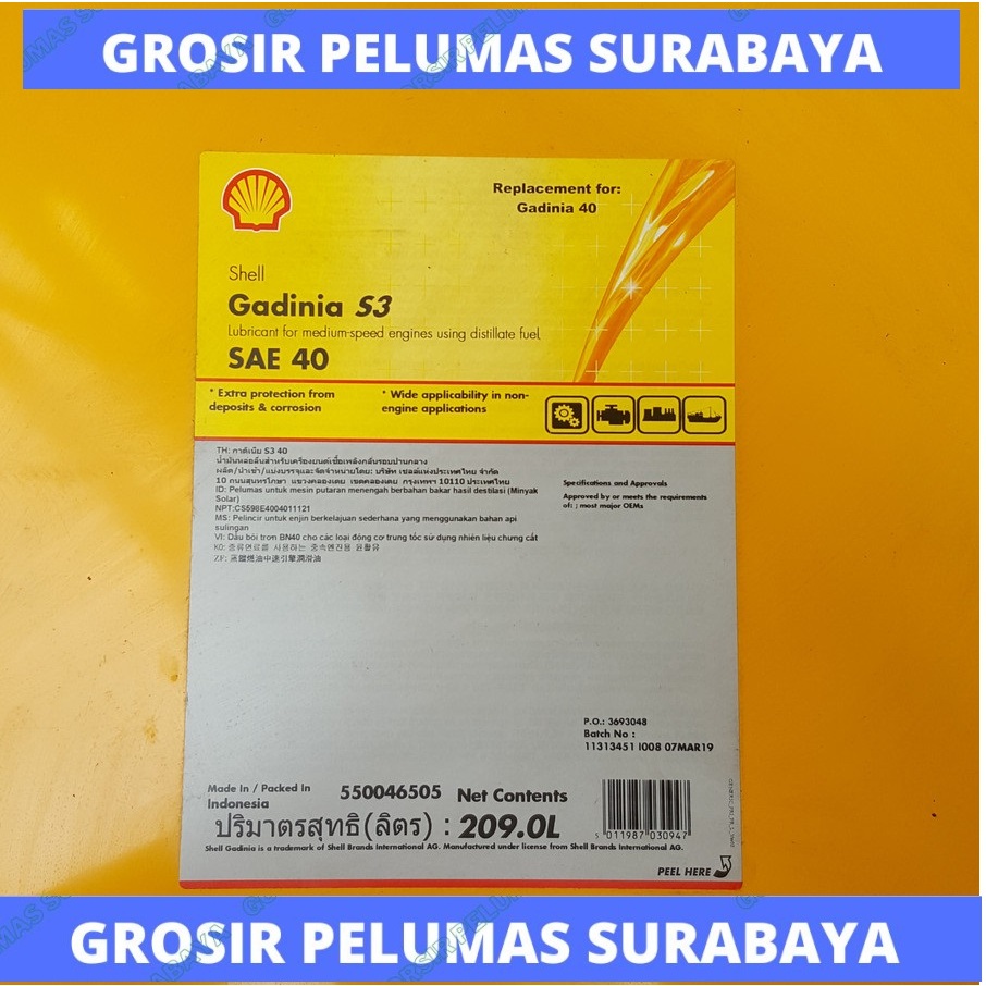 Jual DRUM Oli Mesin Diesel Sae 40 Shell GADINIA S3 40 Oil Kapal Alat ...