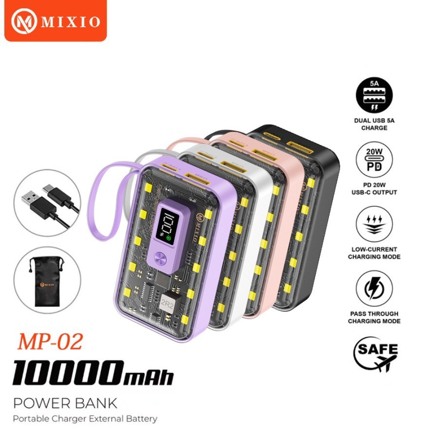 Jual MIXIO MP-02 10000mAh 22.5W Powerbank With Kabel Fast Charging PD ...