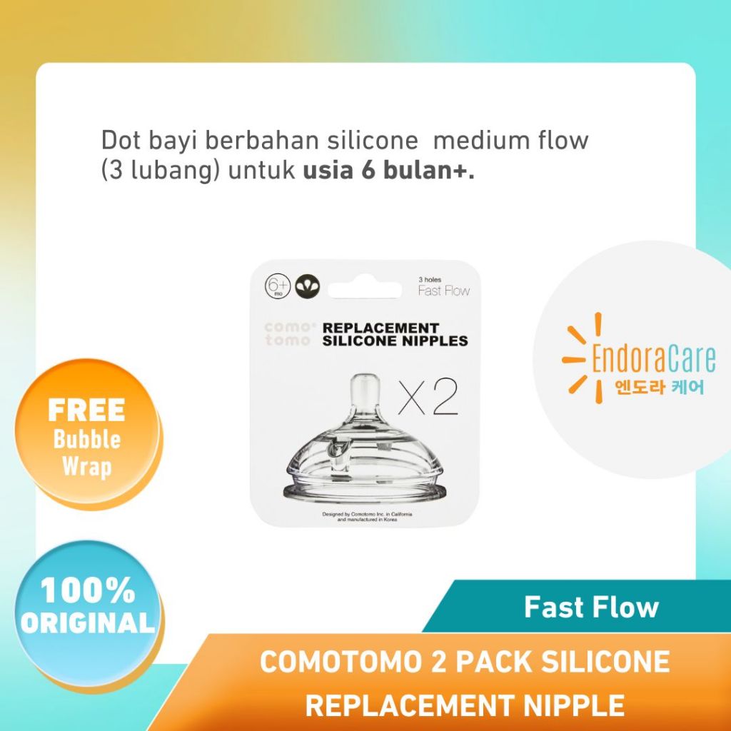 Jual Comotomo 2 Pack Silicone Replacement Nipple - Fast flow | Shopee ...