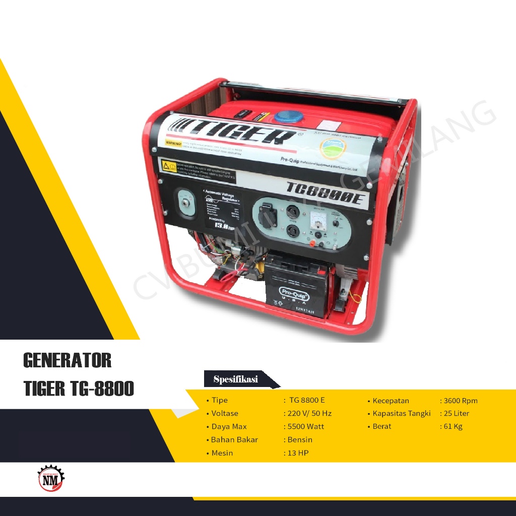 Jual MESIN GENSET / GENERATOR 5500 WATT TIGER TG 8800E | Shopee Indonesia
