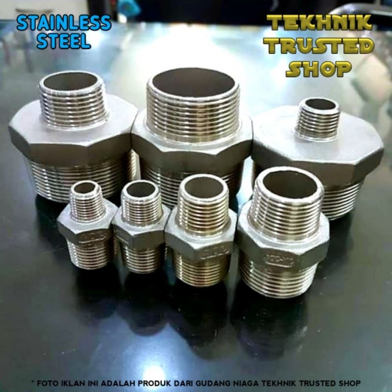 Jual Double nepel NPT Male MB 1 x 1" MB Drat luar konektor sock STAINLESS | Shopee Indonesia