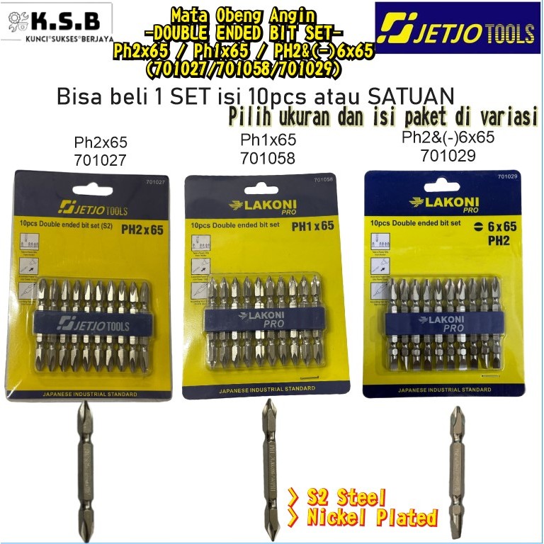 Jual Mata Obeng Angin PH1 /PH2 / PH2&(-)6x65mm /Double ended bit set, bisa beli SATUAN atau set ...