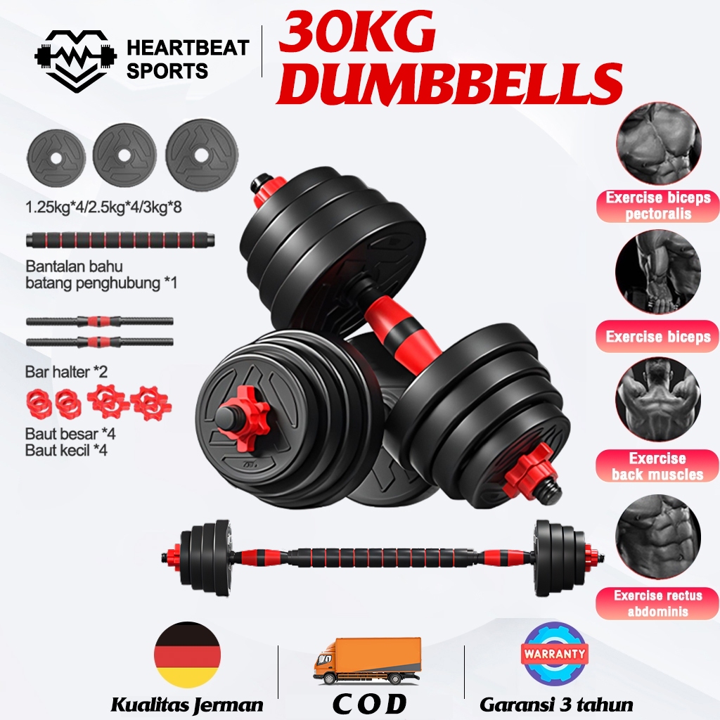 Jual Heartbeat Dumbbell Set 30Kg Alat Olahraga Fitness/Dumbell Barbel Set Besi 30kg PVC Dumbel ...