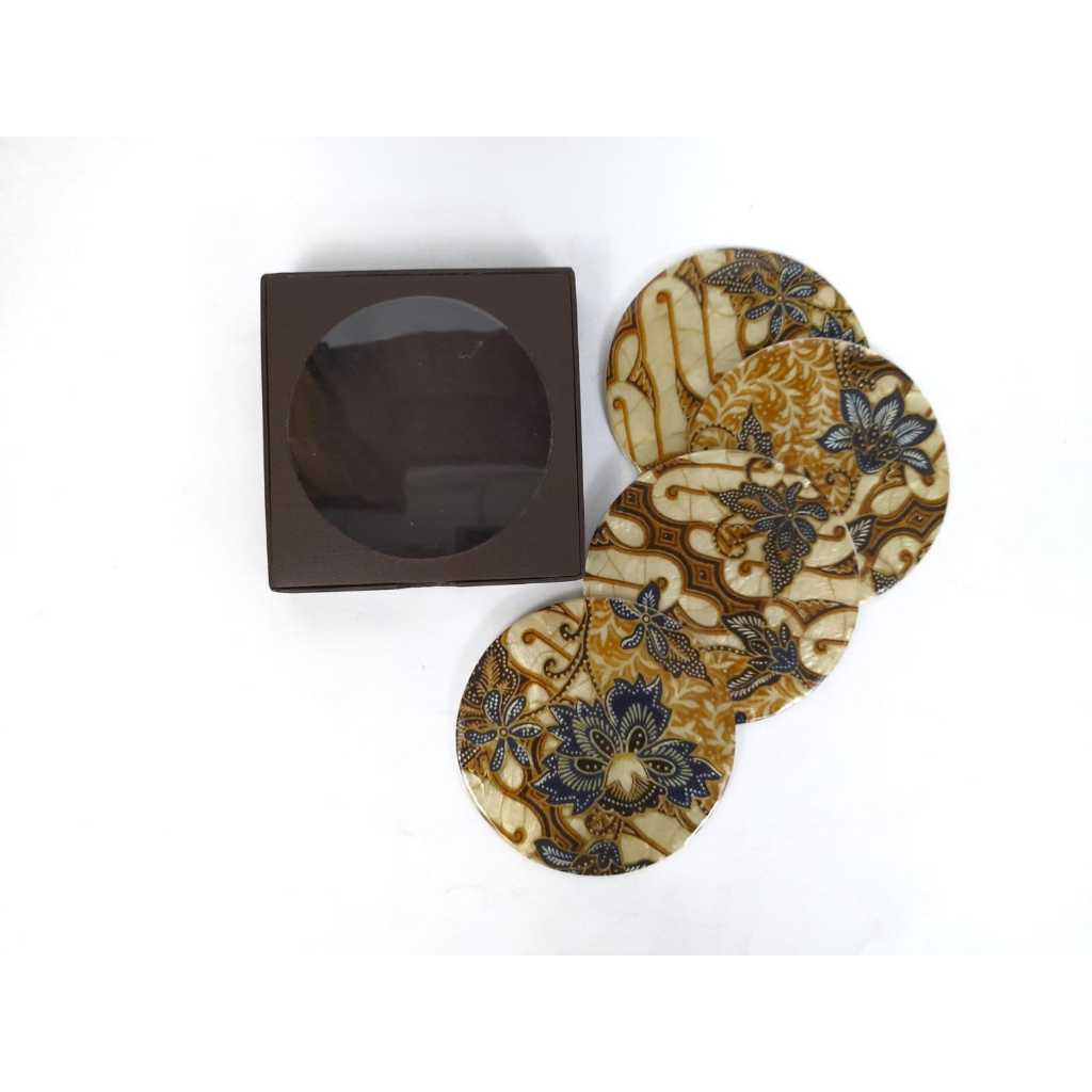 Jual Tatakan Gelas/Coaster Batik Kuning Bunga Biru | Shopee Indonesia