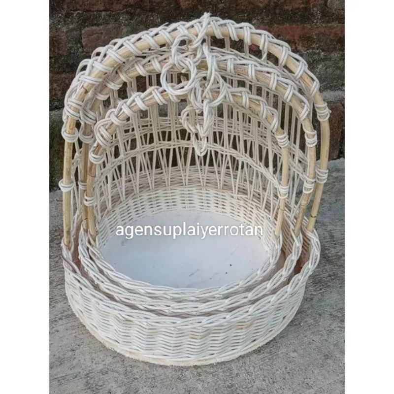 Jual READY STOK (COD) KERANJANG ROTAN AYUNAN BULAT 1 SET ISI 3 PCS ...