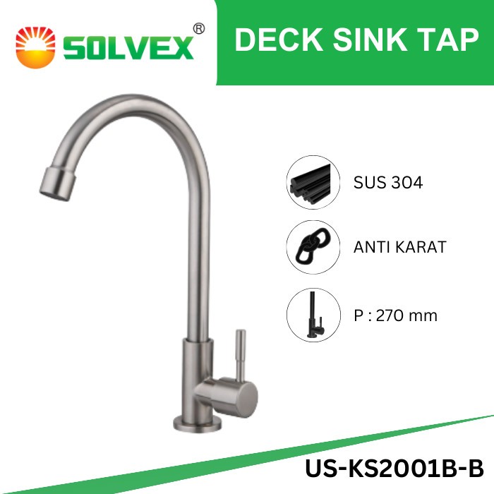 Jual SOLVEX Kran Air SUS 304 Keran Dapur Angsa Kran Sink US-KS2001B-B | Shopee Indonesia