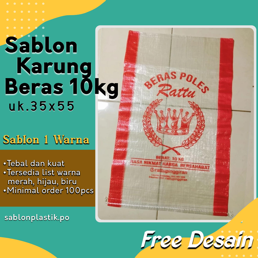 Jual Sablon Sak Beras 10Kg (1 Warna) KEMASAN | CUSTOM | KANTONG | DISTRO | BRANDING | Shopee ...