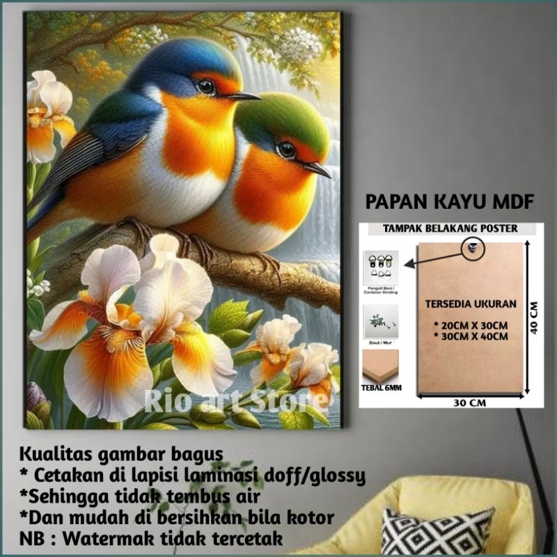 Jual Hiasan dinding poster lukisan ai burung cantik untuk walldekor ...
