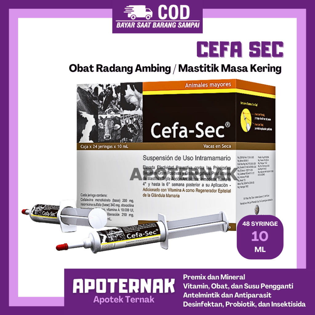 Jual CEFA SEC 48 Syringe 10 ml - CEFA-SEC Obat Mastitis Sapi Masa Kering ( Depolac Cloxa Ben Dry ...