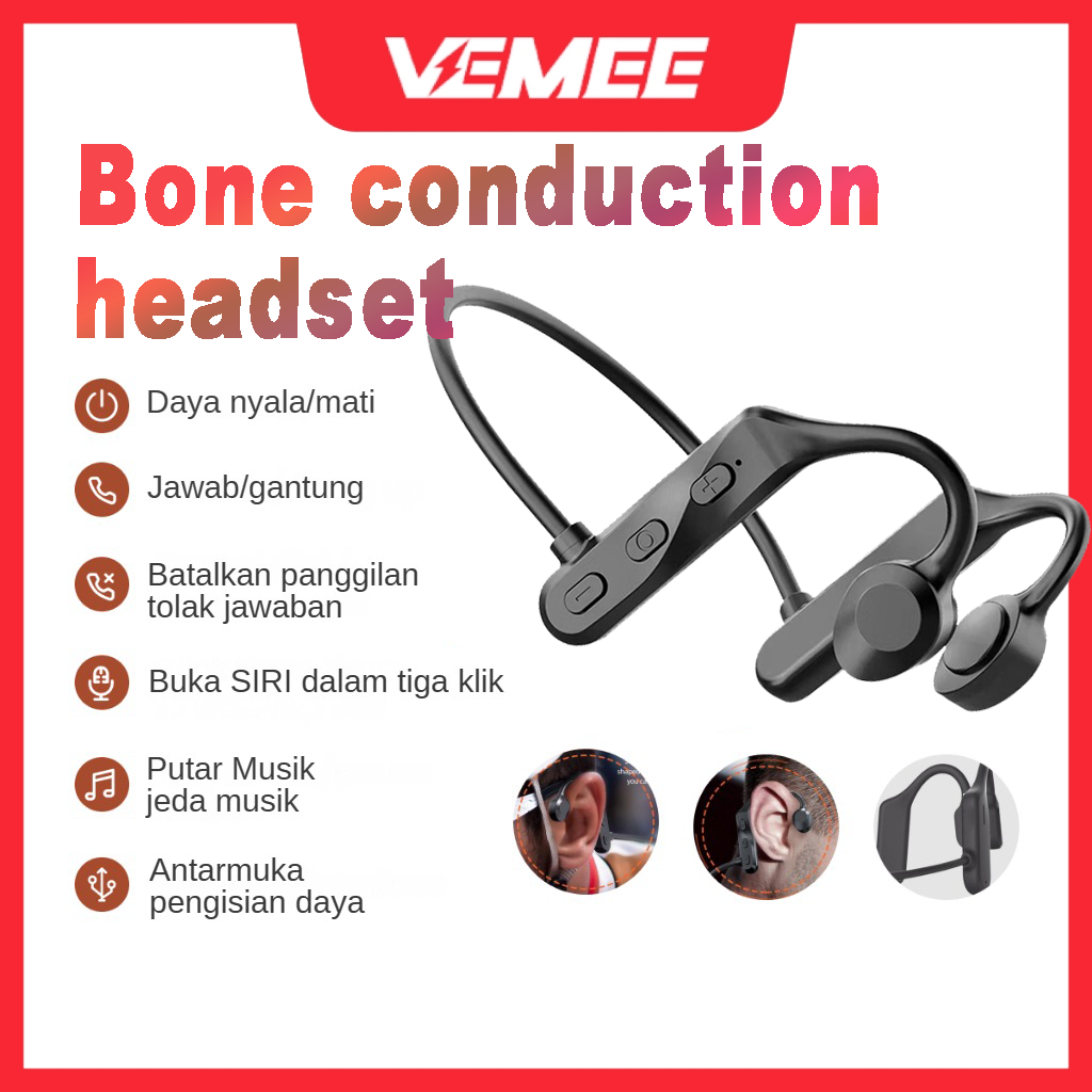 Jual Bone Conduction Wireless Bluetooth Headphone Sports Earphone Open ...