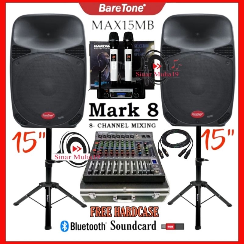 Jual Paket Sound System Speaker Aktif 15 Inch BareTone MAX15MB Mixer Hardwell 8 Channel Mic ...