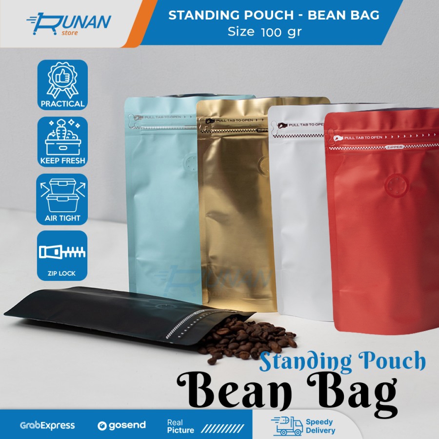 Jual Kemasan Standing Pouch Coffee Bean Bag 100 gr Standing Pouch Zip ...
