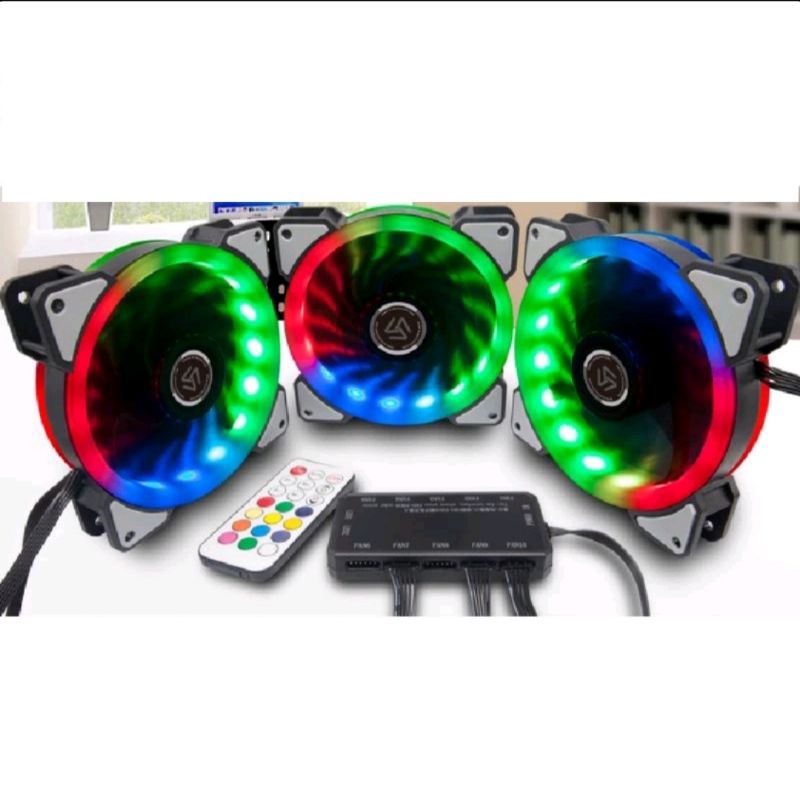 Jual FAN PC 3 IN 1 ( 3 FAN + CONTROLLER + REMOTE ) BISA GANTI WARNA ...