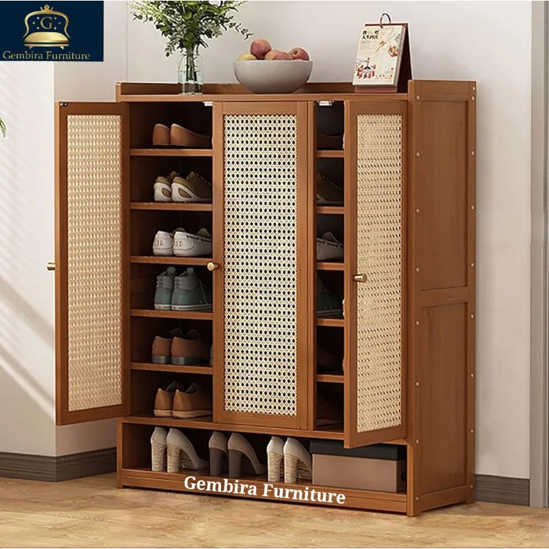 Jual Rak sepatu kayu bambu tempat sandal sendal storage lemari ...