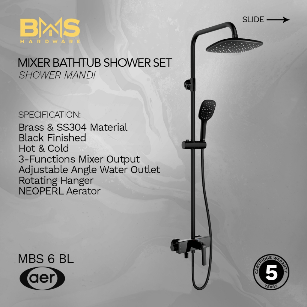 Jual AER MIXER BATHUB SHOWER SET BLACK KRAN PANAS DINGIN SHOWER MANDI ...