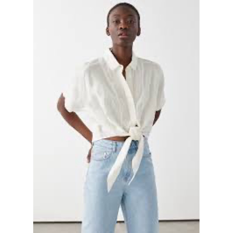 Jual Crop Tie Front Puff Crop &OTH3RST0RI3S Blouse | Shopee Indonesia