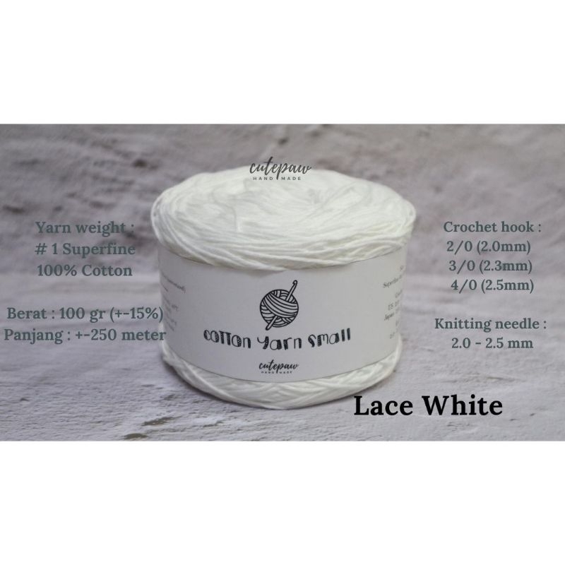 Jual [Small ply] Lace White Putih Bersih - Benang Rajut Soft Cotton ...